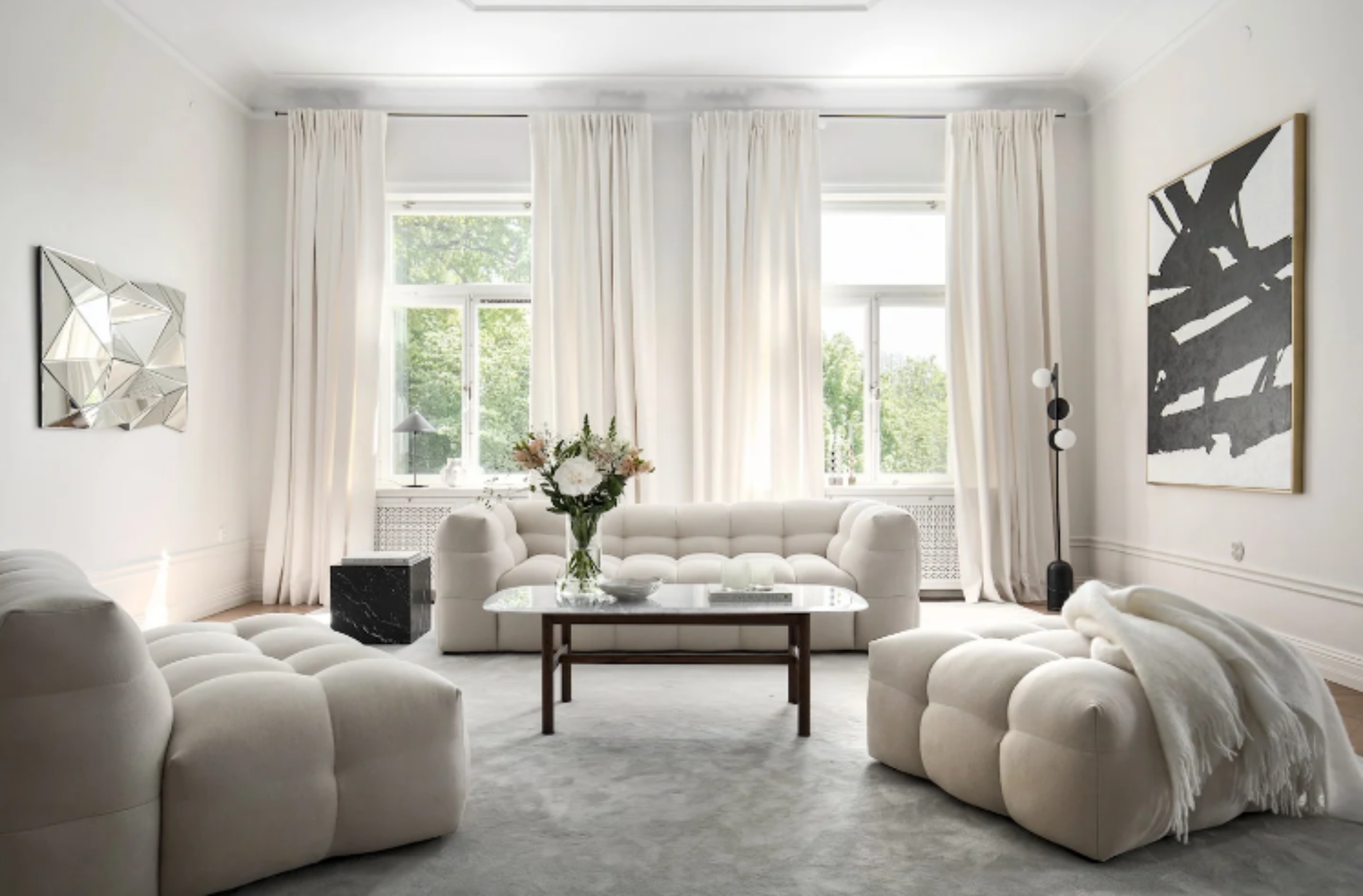 Damian Bouclé Footstool – Plush Ottoman for Luxurious Lounging